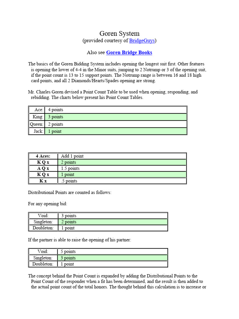 Goren Bridge Bidding System Overview | PDF