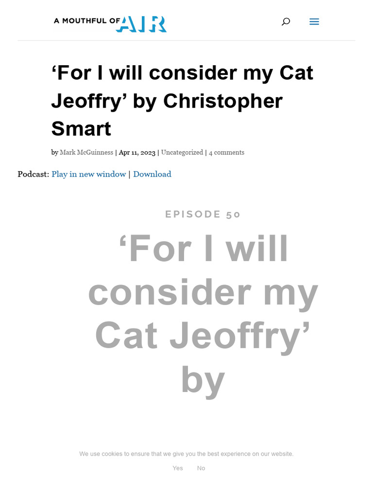 For I Will Consider My Cat Jeoffry' by Christopher Smart - A Mouthful ...