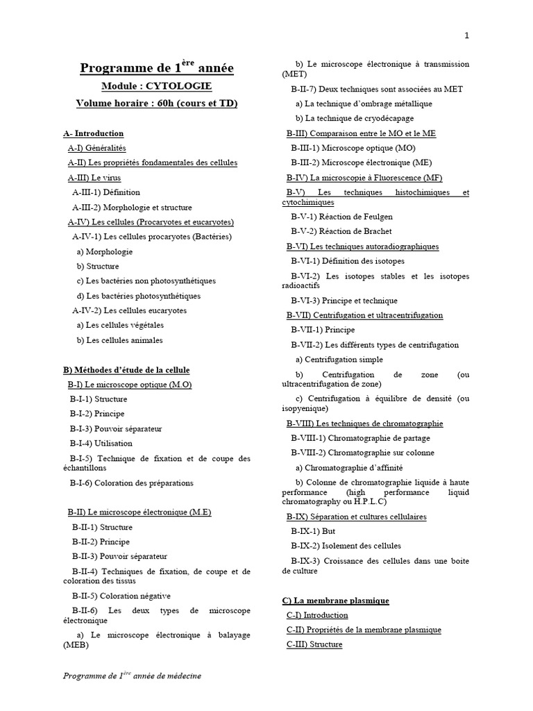 Programme 1 Medecine 1 | PDF