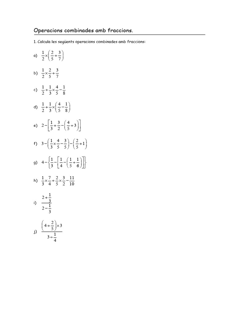 Operacions Combinades Amb Fraccions | PDF