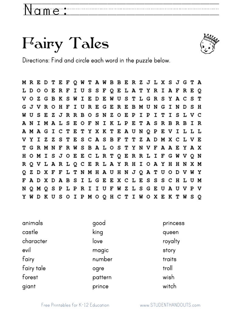 Fairy Tales Word Search Puzzle | PDF