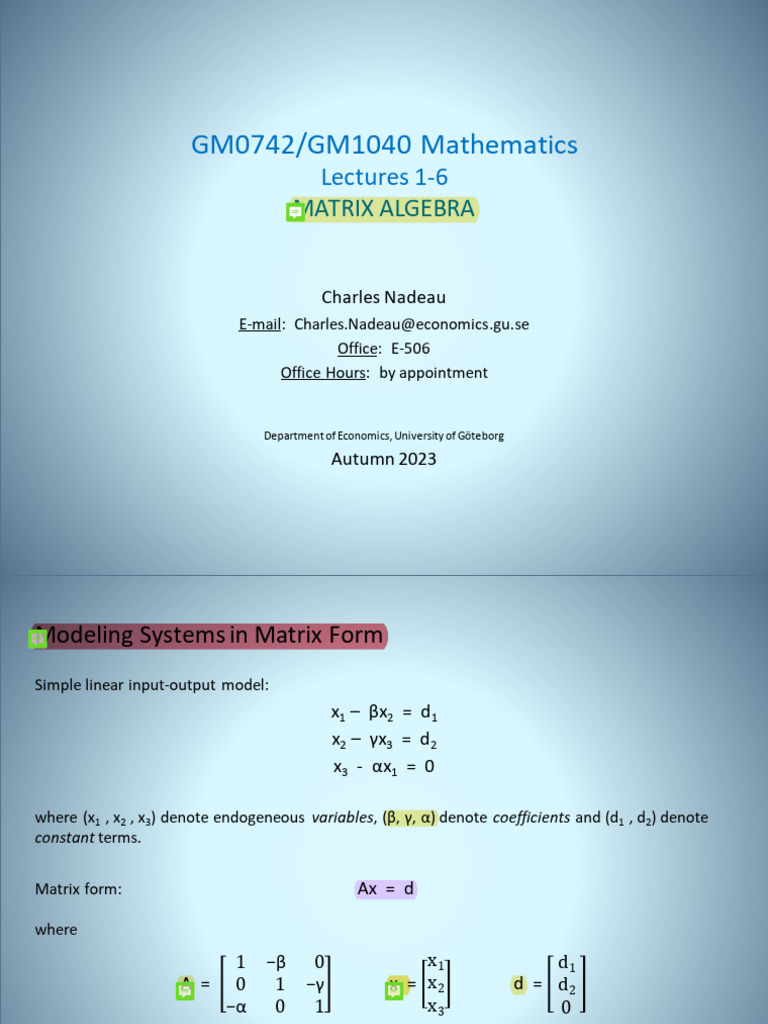 Matrix Algebra for Economic Modeling | PDF | Matrix (Mathematics ...