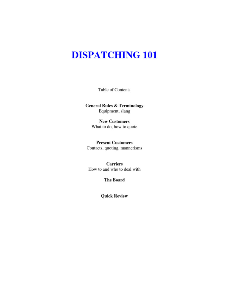 Dispatchers Guide Trucking Dispatchers Pdf