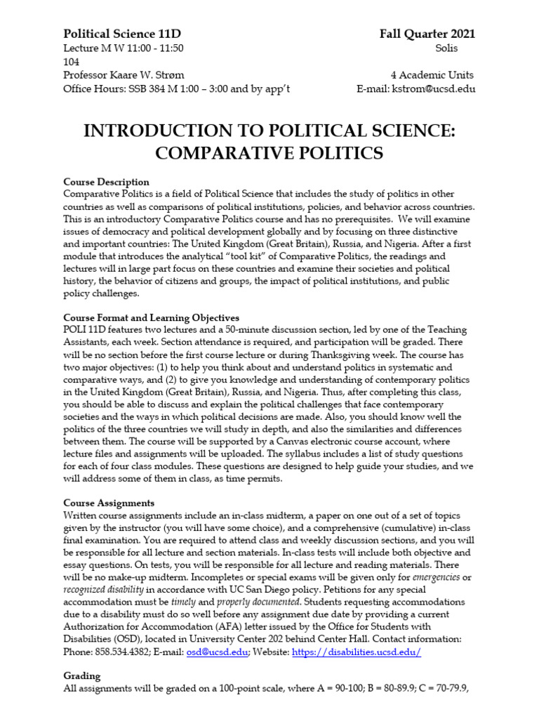 Intro to Comparative Politics Course | PDF