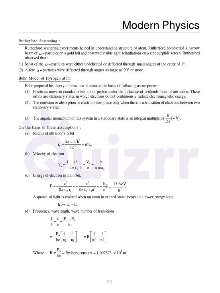 26 Modern Physics Formula Sheets Quizrr | PDF | Photoelectric Effect | Electron
