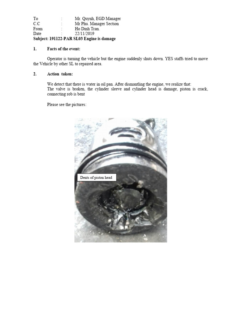 PAR SL03 Engine Damage | PDF