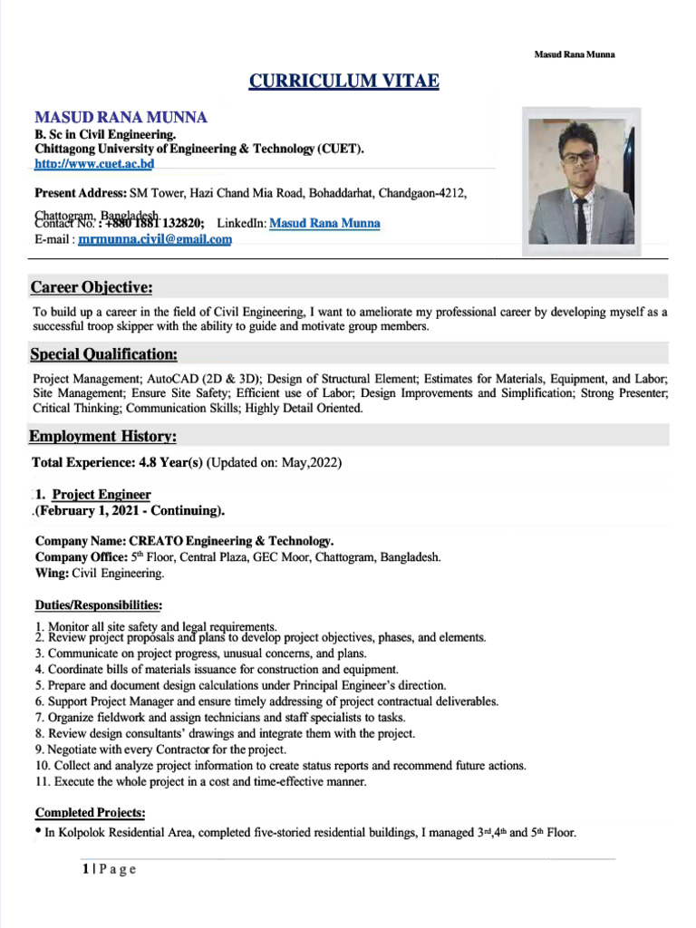 PDF Curriculum Vitae Masud Rana Munna - Compress | PDF