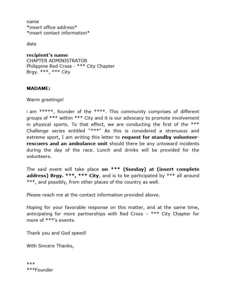 Request Letter For Red Cross | PDF