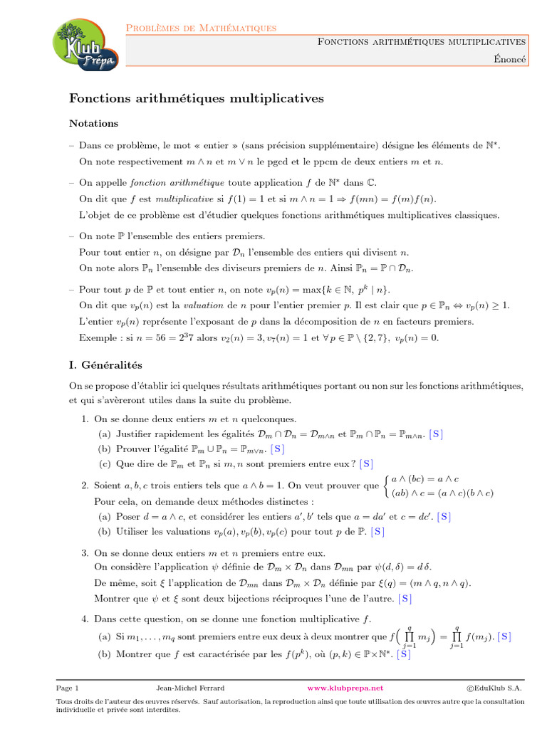 Fonctions Arithmçtiques Multiplicatives | PDF