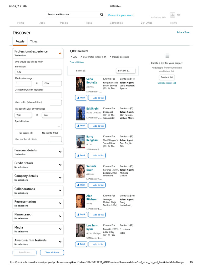 Top 1000 IMDB Actors & Actresses - 1 January 2024 (Print Version) | PDF