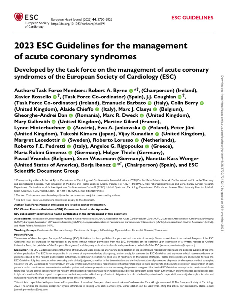 Linee Guida 2023 SCA | PDF | Myocardial Infarction | Coronary Artery Disease