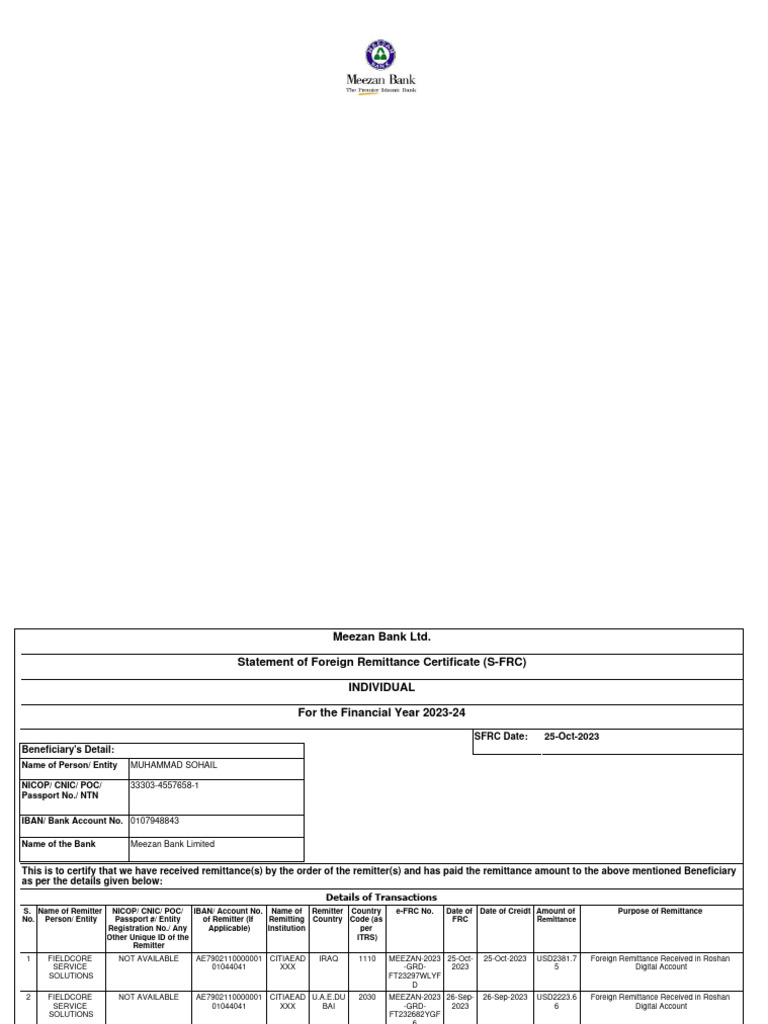 Proceeds Realization Certificate (FORM B) - MEEZAN-2023-GRD ...