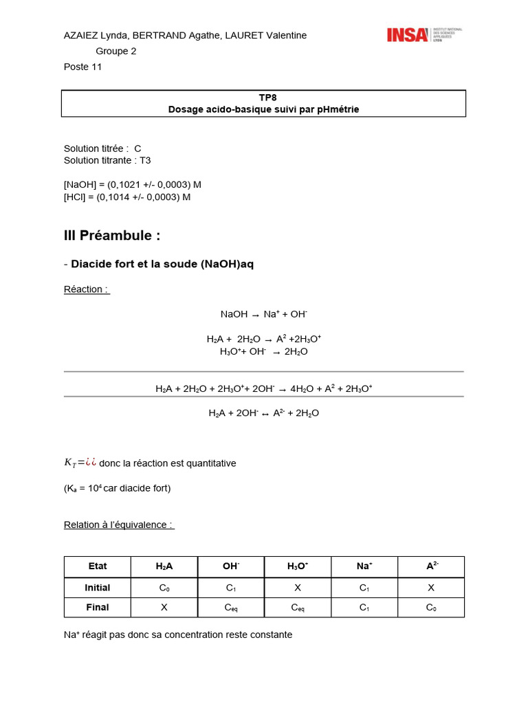 Iii Préambule:: - Diacide Fort Et La Soude (Naoh) Aq | PDF