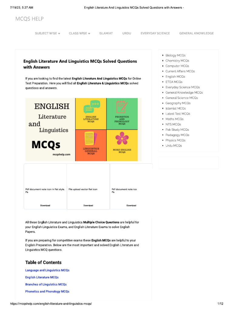 Linguistics Mcqs | PDF