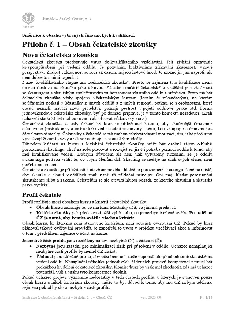 Smernice K Obsahu Kvalifikaci Priloha 1 Obsah CZ 2023 | PDF