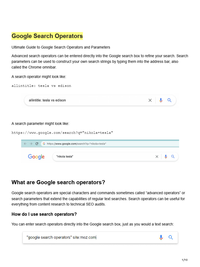 Google Search Operators | PDF | World Wide Web | Internet & Web