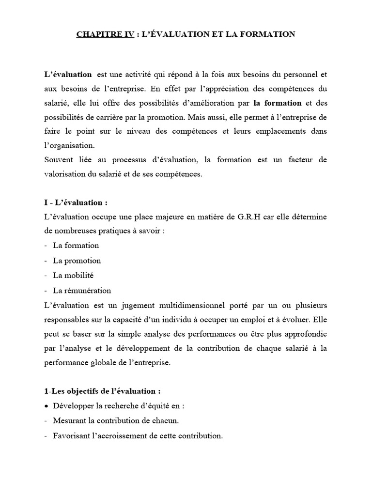 Chapitre 4 Levaluation Et La Formation | PDF | Évolution de carrière