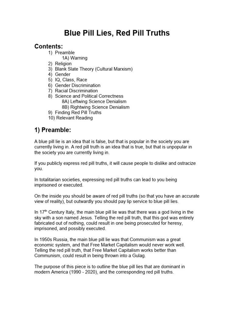 30 Blue Pill Lies Red Pill Truths | PDF | Intelligence Quotient ...