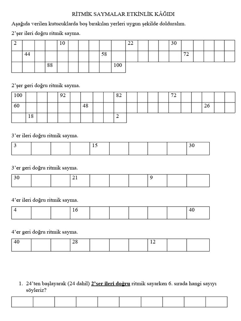 Ritmik Sayma Ödev | PDF