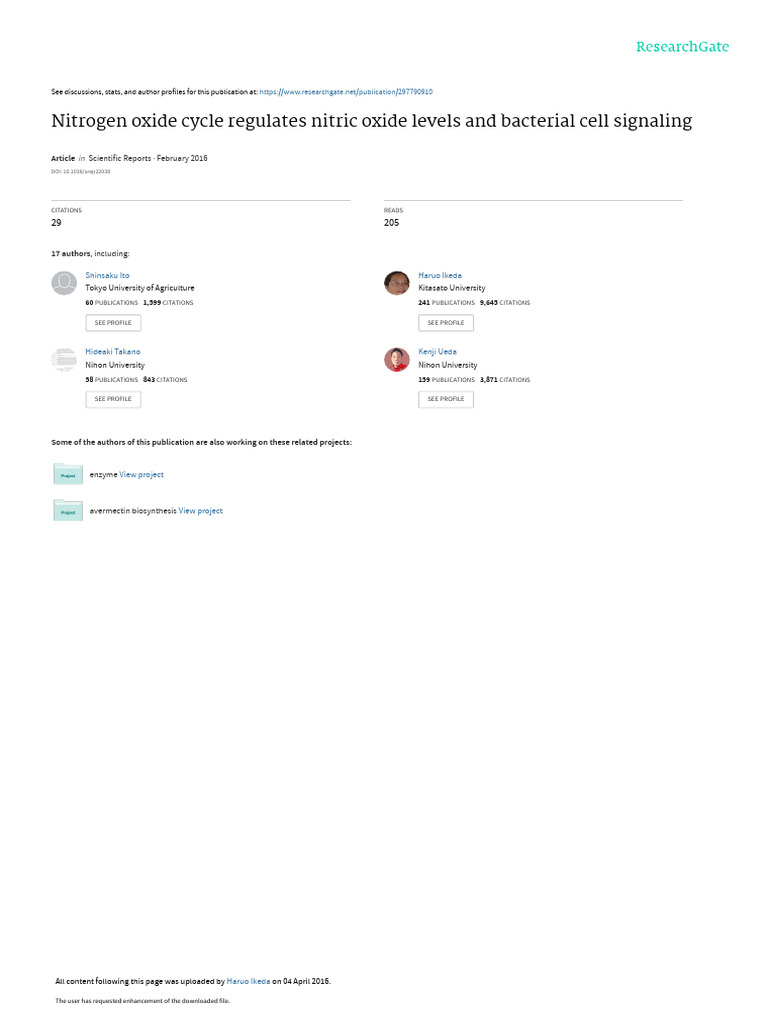 Nitrogen Oxide Cycle Regulates Nitric Oxide Levels | PDF