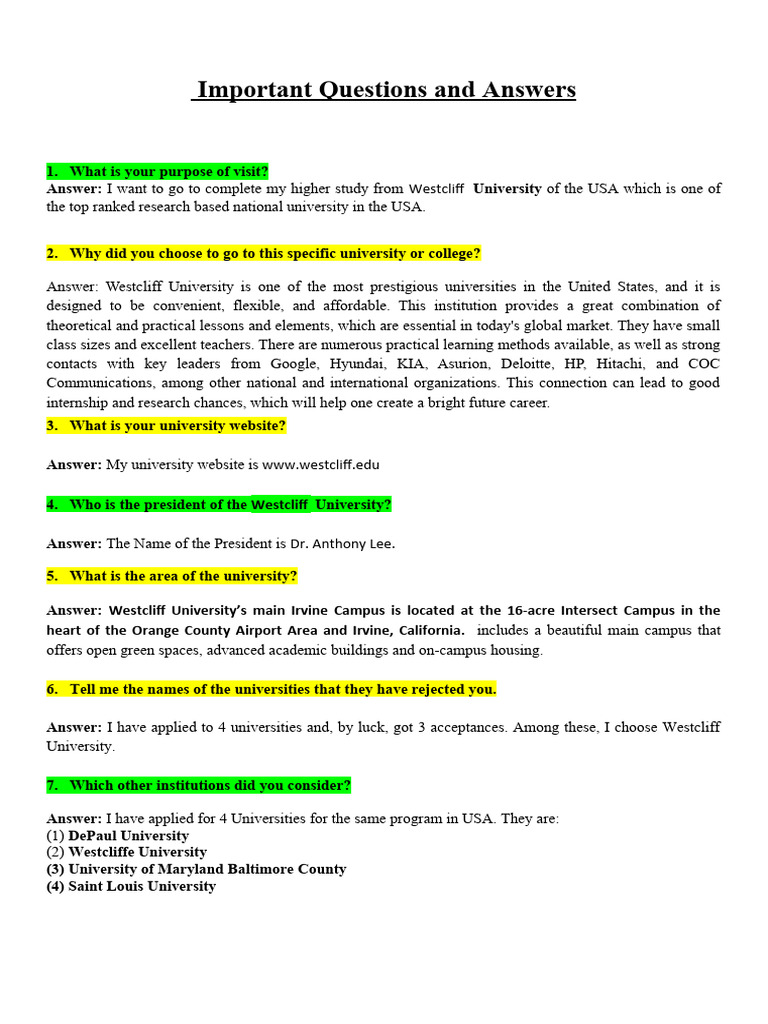 USA Visa Interview Questions and Answer | Download Free PDF ...