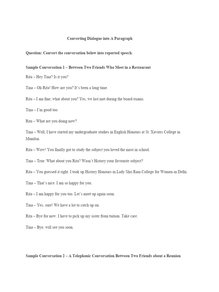 Converting Dialogue Into A Paragraph | PDF | Language Arts & Discipline