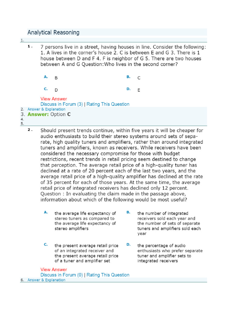 Analytical Reasoning Mcqs - TOAZ - INFO | PDF