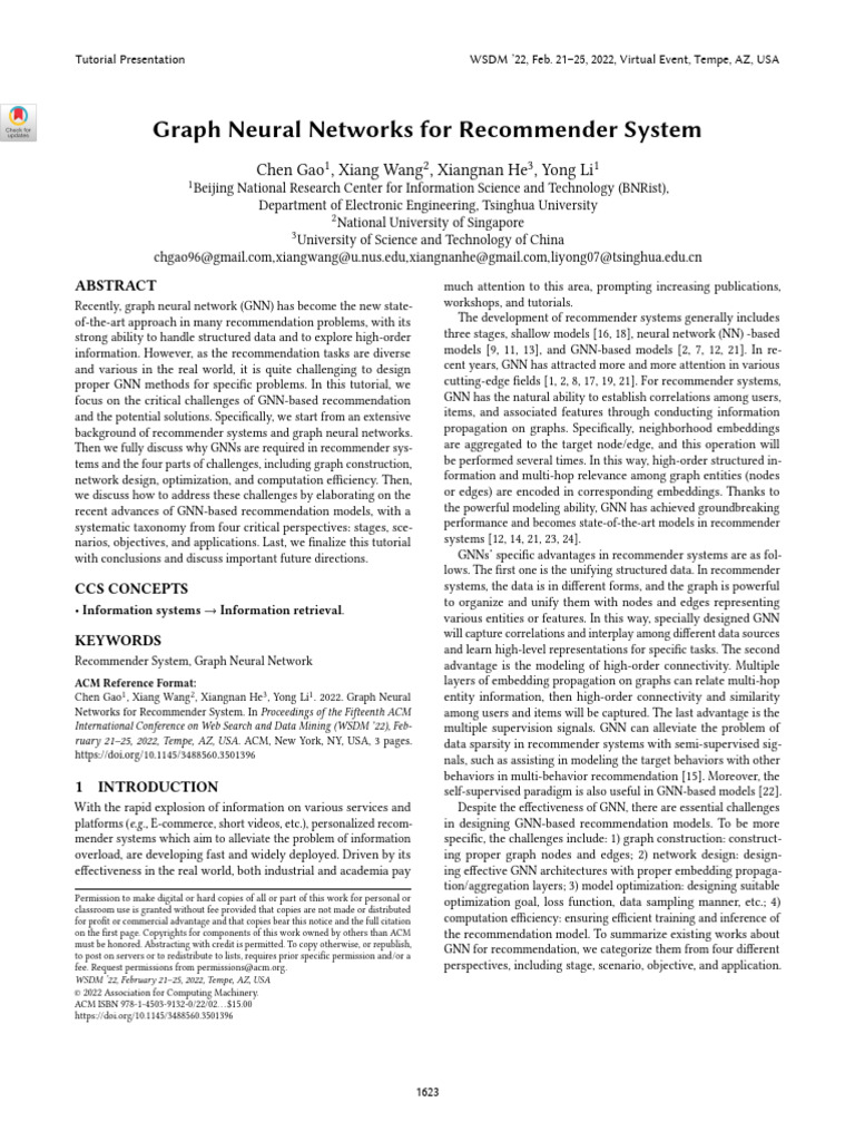 Graph Neural Networks For Recommender System: Chen Gao, Xiang Wang ...