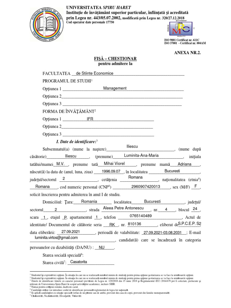 2022 03 Chestionar Admitere 2022 Licenta | PDF