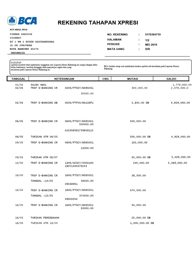 E Statement BCA | PDF
