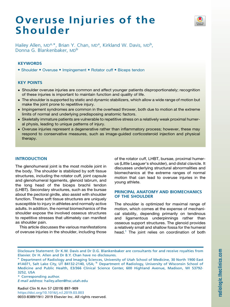 Overuse Injuries of Shoulder | PDF | Shoulder | Joints