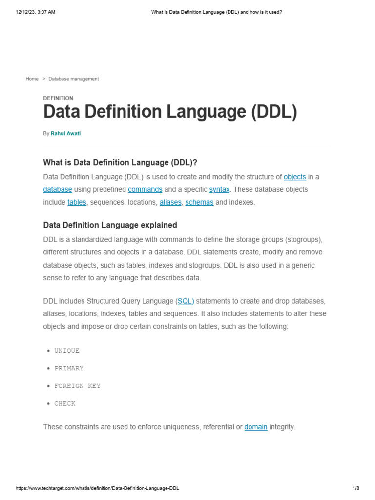 What Is Data Definition Language (DDL) and How Is It Used | PDF ...