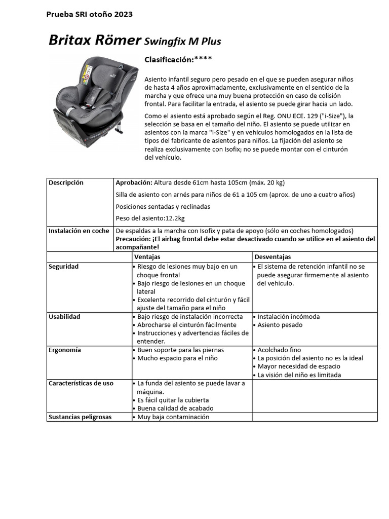 Britax Romer Swingfix M Plus | PDF | Tecnología de vehículos | Bienes manufacturados