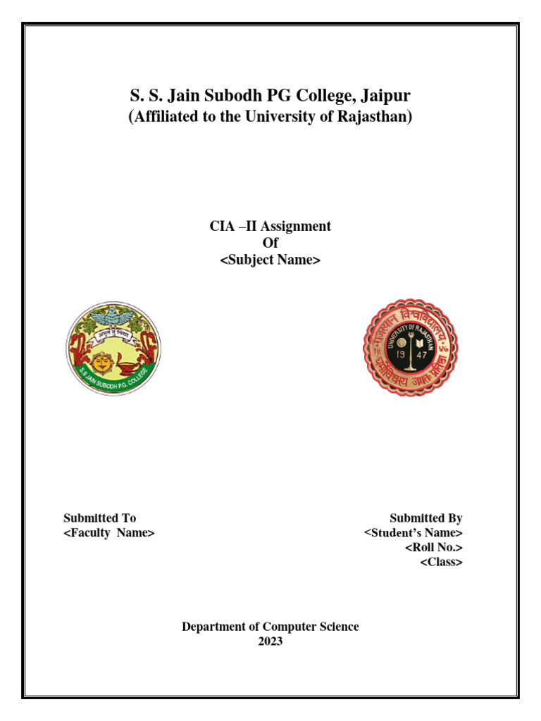CIA Assignment Front Page and Rules | PDF