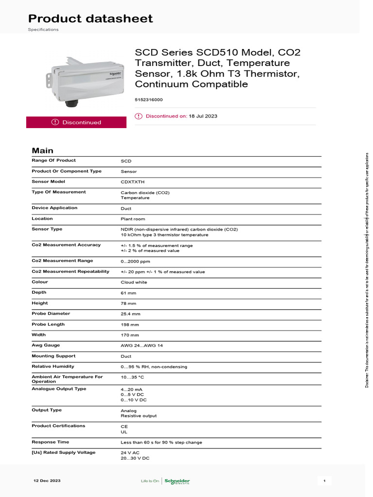 Schneider Electric - SpaceLogic-Plant-Room-Air-Quality-Sensors ...