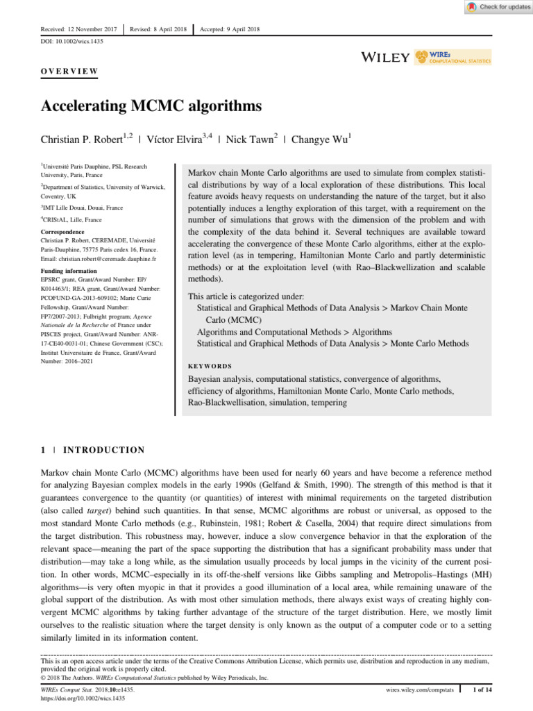 Wires Computational Stats 2018 Robert Accelerating Mcmc Algorithms Pdf