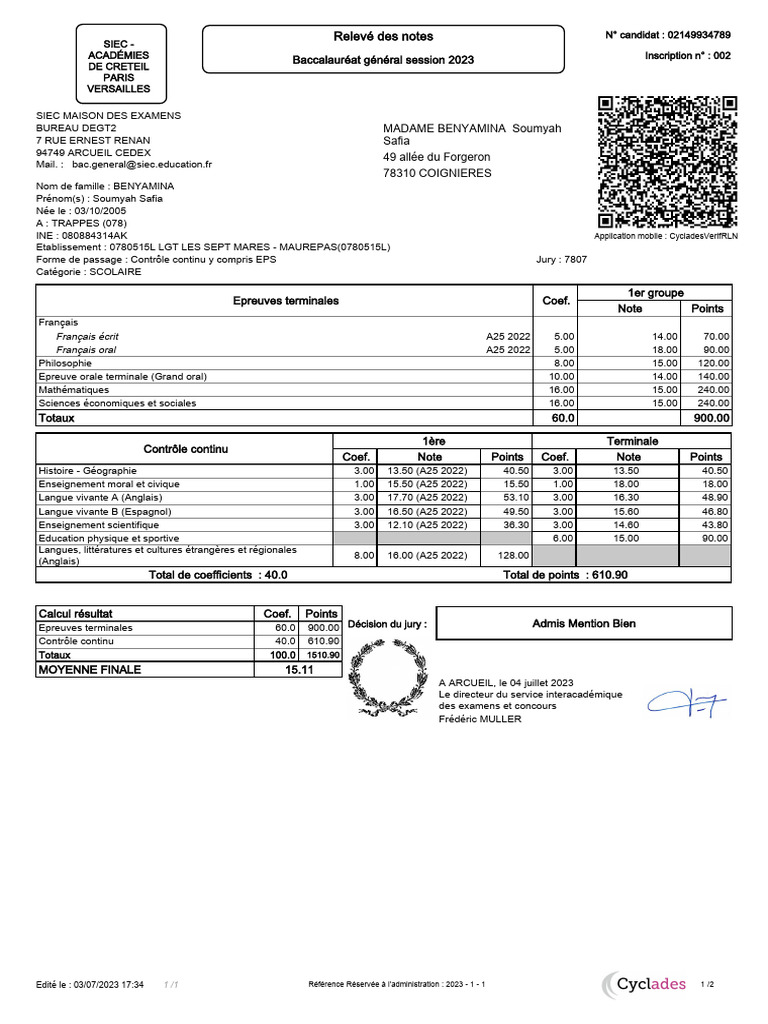 Relevé Des Notes: Application Mobile: Cycladesverifrln | PDF