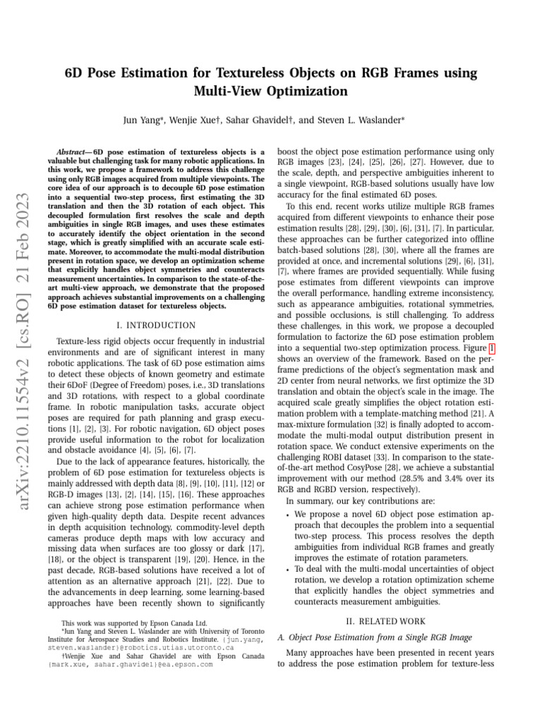 6D Pose Estimation For Textureless Objects On RGB Frames Using Multi-View Optimization | PDF ...