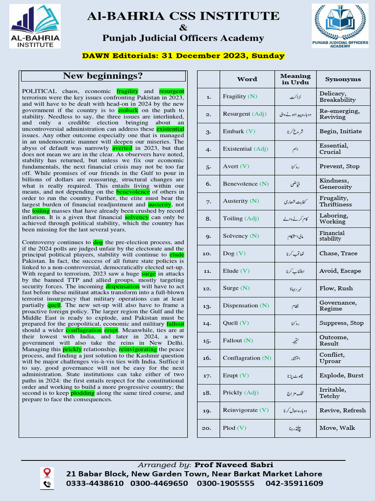 Dawn Editorials (31 December 2023) | PDF | Monetary Policy | Economies