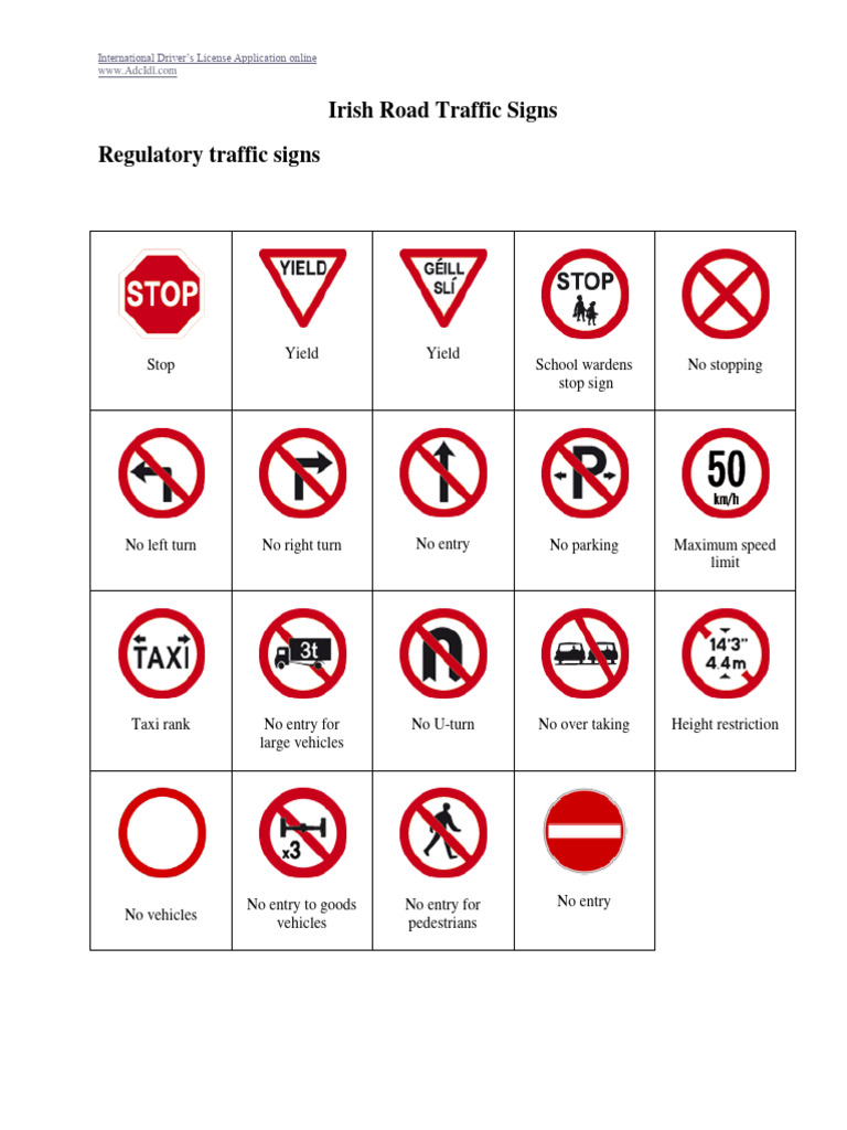 Ireland Road Traffic Signs | PDF