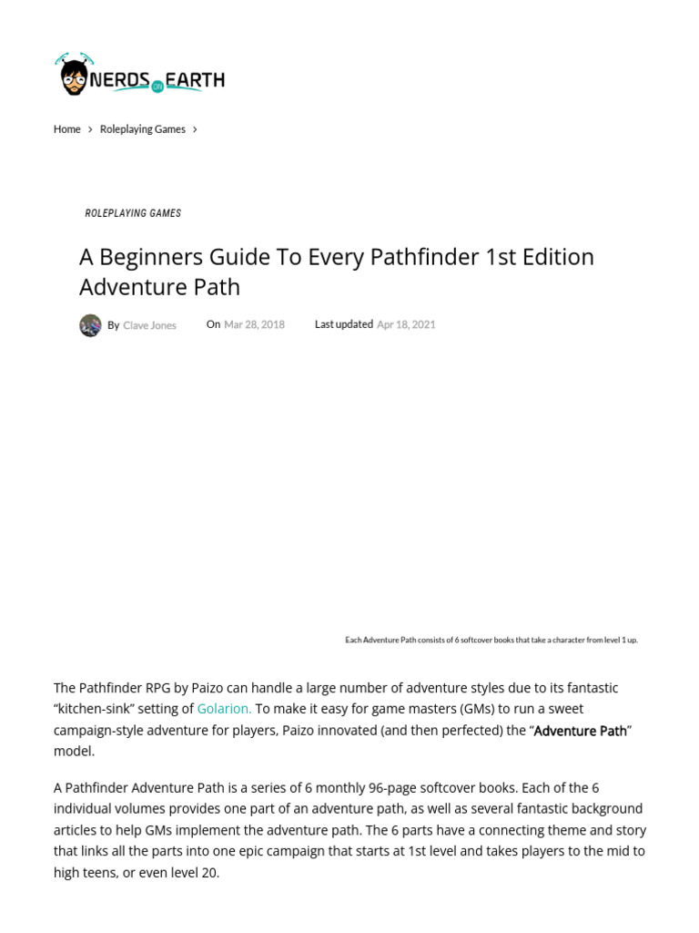A Beginners Guide To Every Pathfinder 1st Edition Adventure Path ...