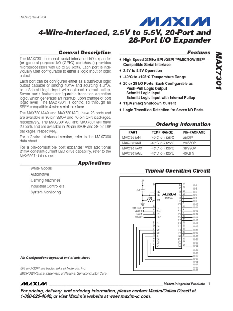 MAX7301 SPI Port Expander | PDF