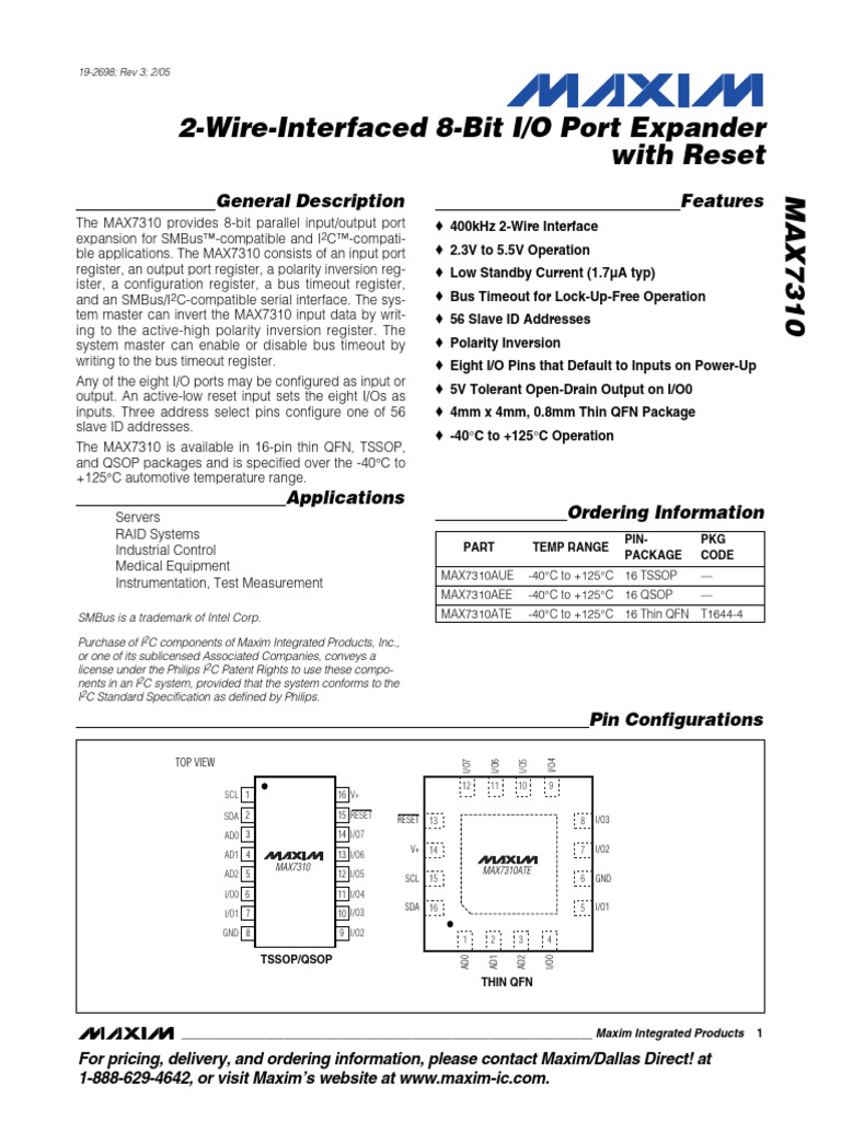 MAX7310 8bit I2C Port Expander | PDF | Computer Engineering | Electrical Engineering
