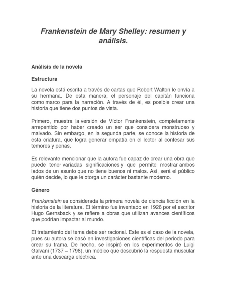 Análisis de Frankenstein de Mary Shelley | PDF