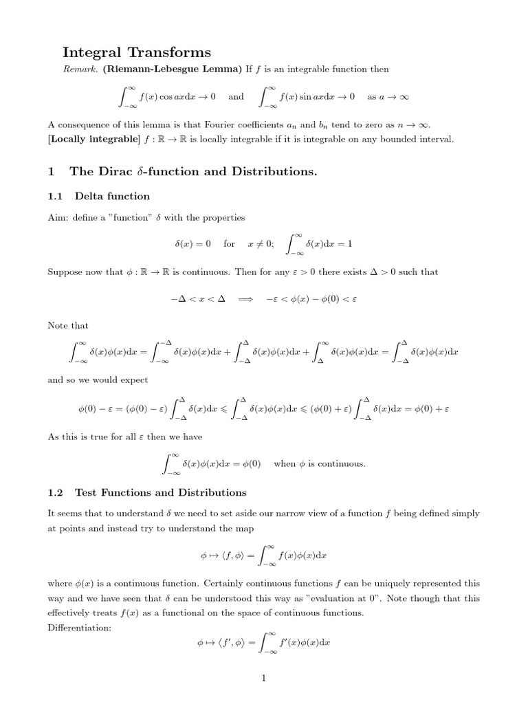 Integral Transform Notes Collation | PDF | Distribution (Mathematics ...