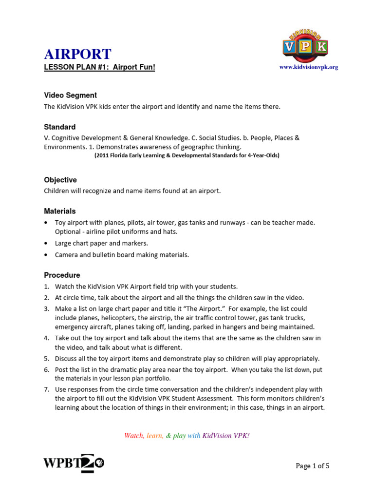 VPK Airport 2012 Lesson Plans PBS | PDF | Airport | Toys