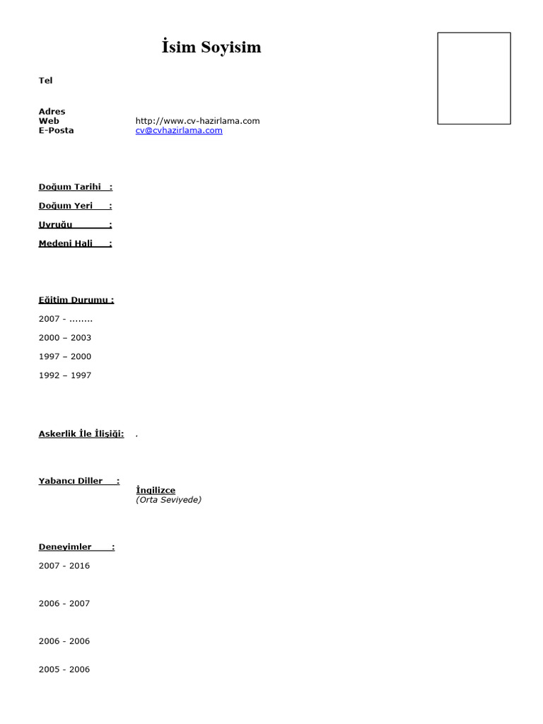 Bos CV Ornegi Bos CV Ornekleri Ozgecmis Ornegi | PDF