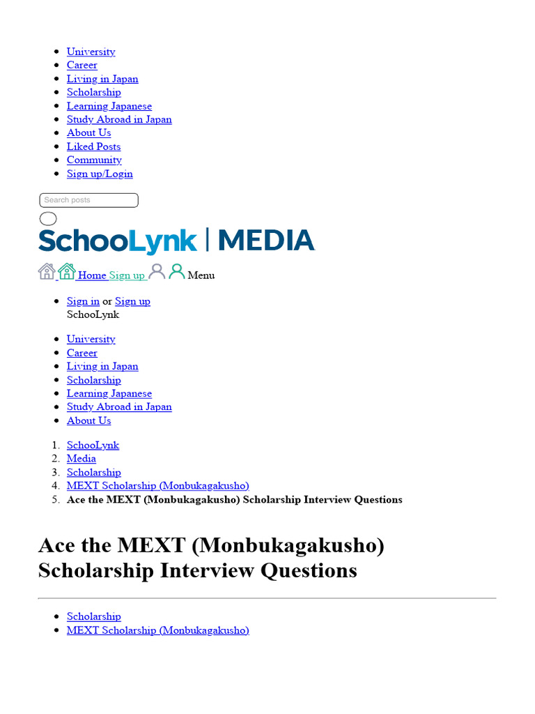 Ace The MEXT (Monbukagakusho) Scholarship Interview Questions - SchooLynk Media | PDF ...