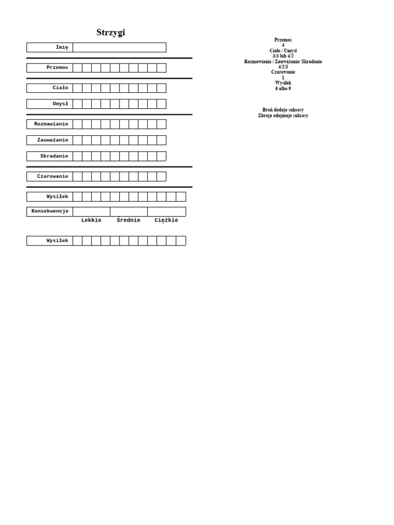 Strzygi Karta Z Opisem | PDF