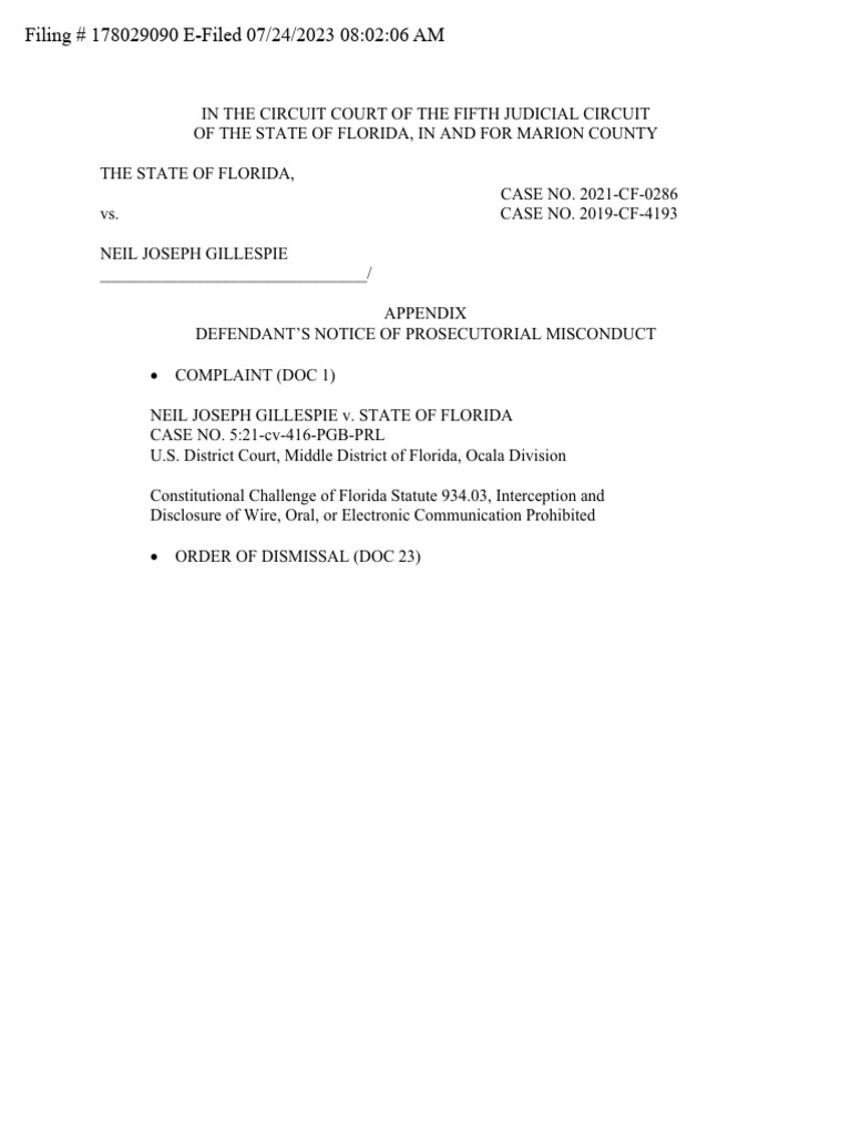Appendix, Prosecutorial Misconduct Case 2021-CF-0286 | PDF